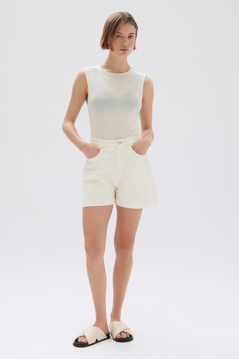 Womens Boxy Denim Short Ecru | Assembly Label