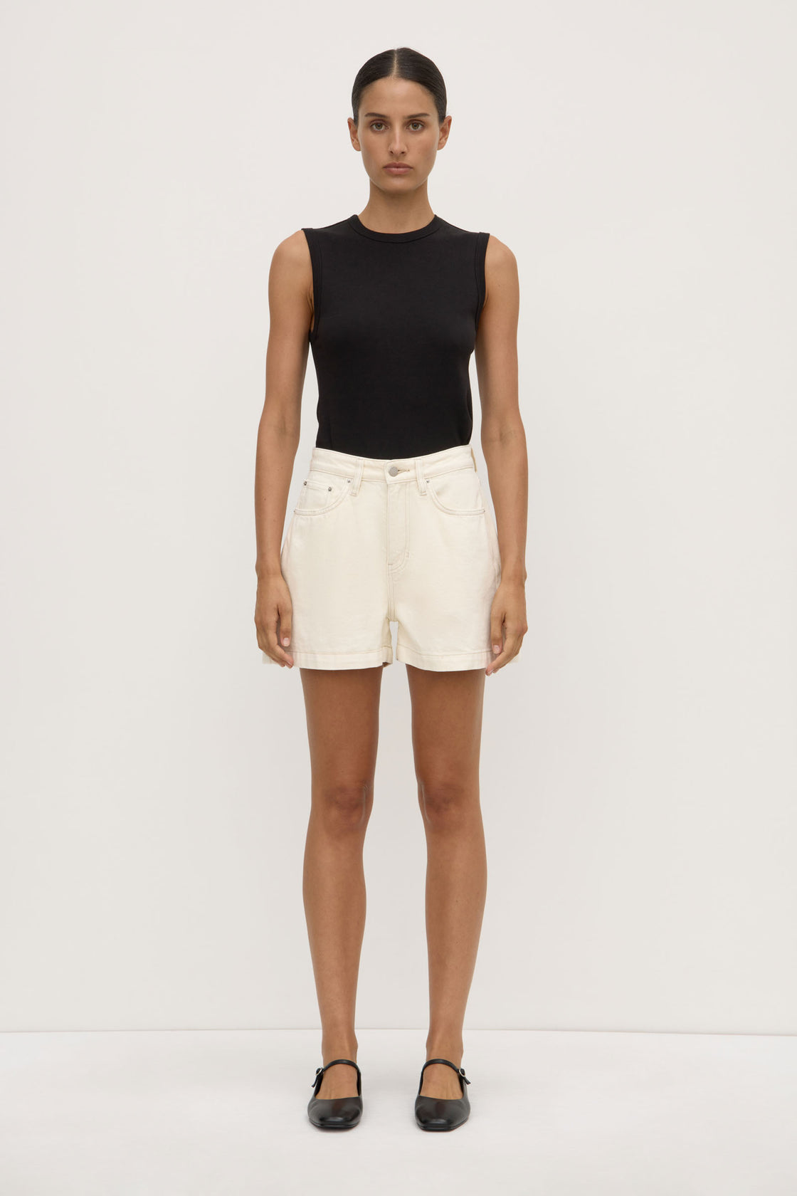 Womens Boxy Denim Short Ecru | Assembly Label