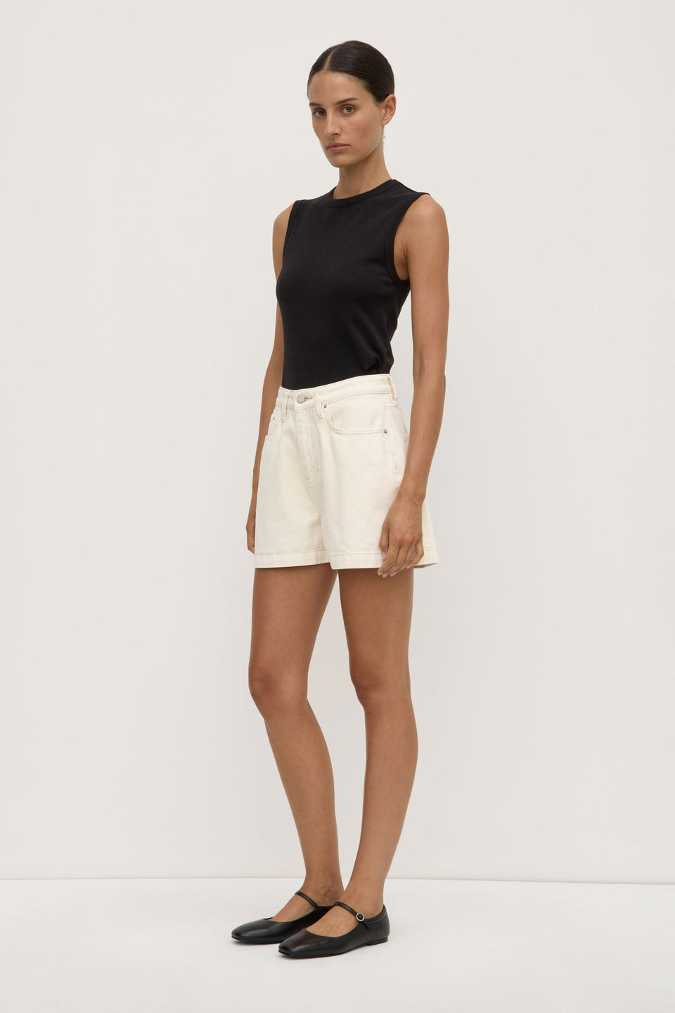 Womens Boxy Denim Short Ecru | Assembly Label