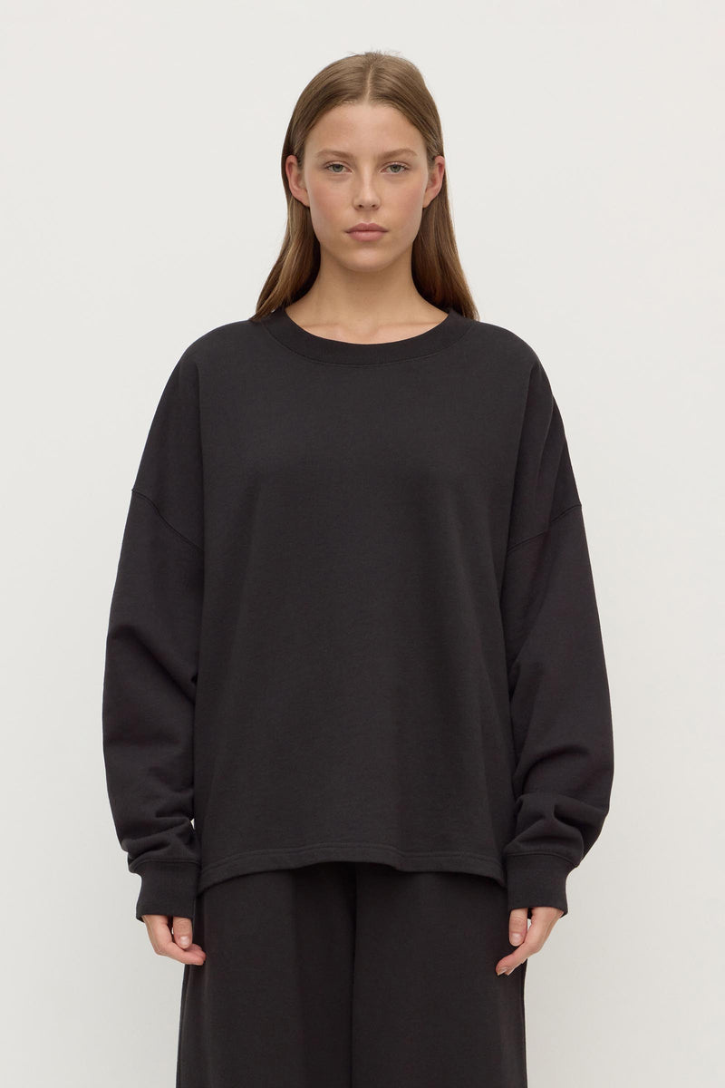 Womens Brushed Cotton Lounge Sweater Washed Black | Assembly Label