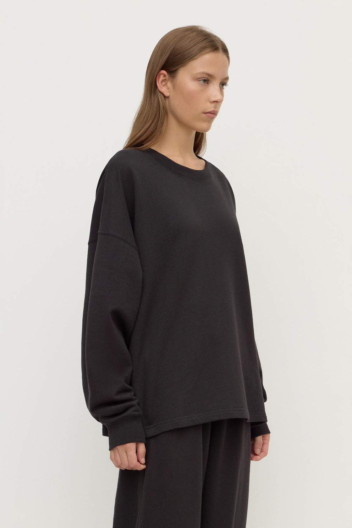Womens Brushed Cotton Lounge Sweater Washed Black | Assembly Label
