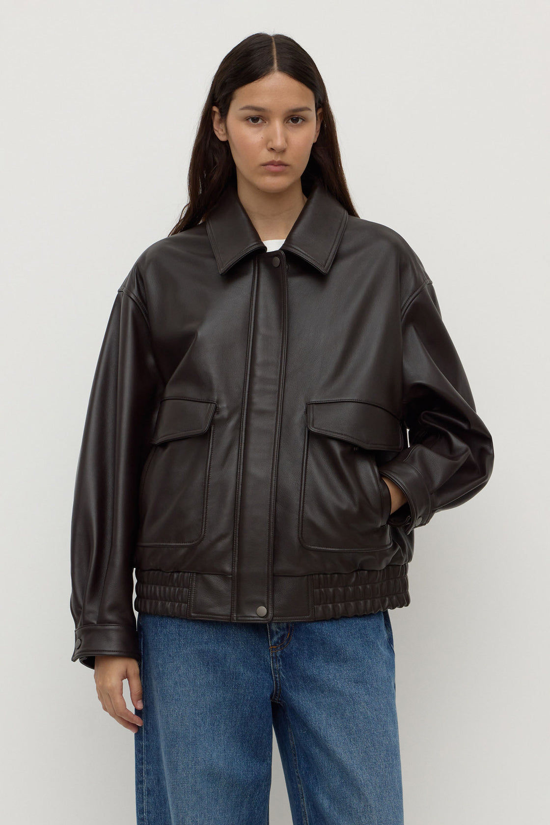 Womens Carmen Leather Jacket Dark Choc | Assembly Label