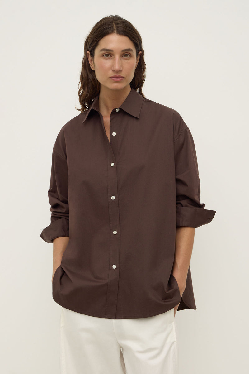 Womens Marigold Poplin Long Sleeve Shirt Ganache | Assembly Label