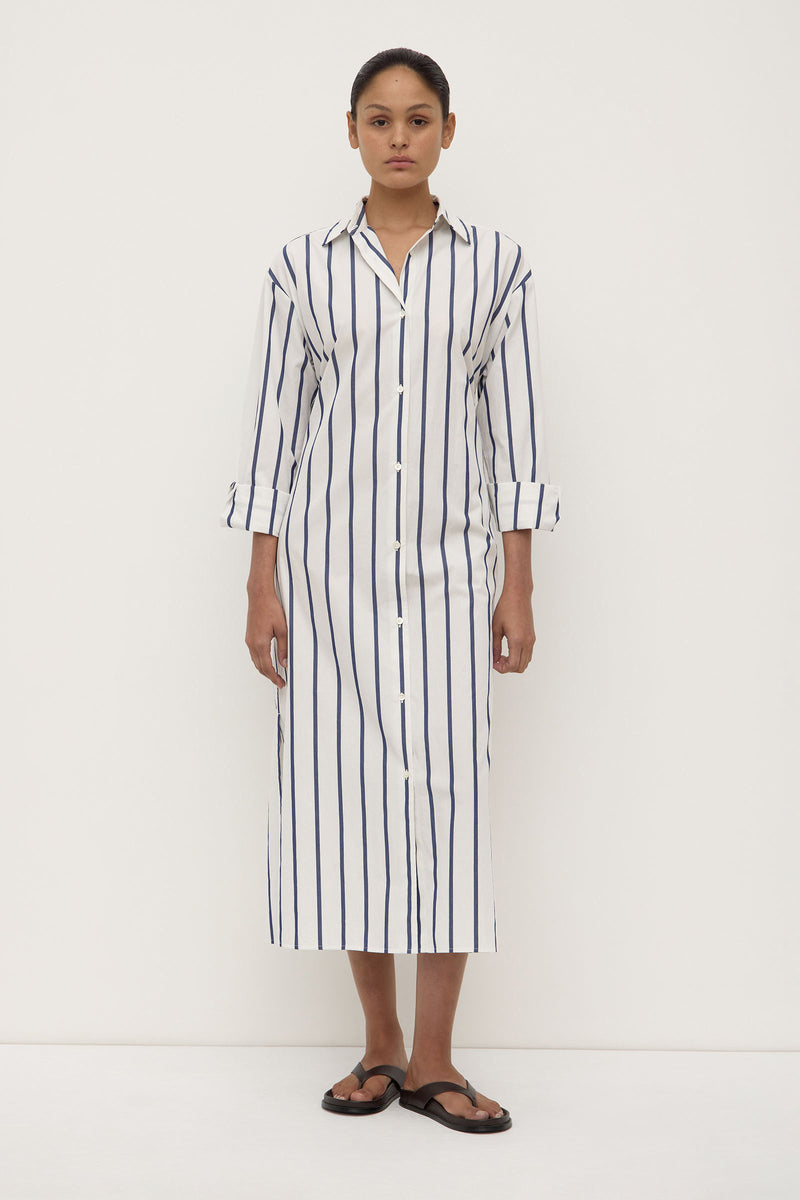 Womens Nara Stripe Shirt Dress White/True Navy | Assembly Label