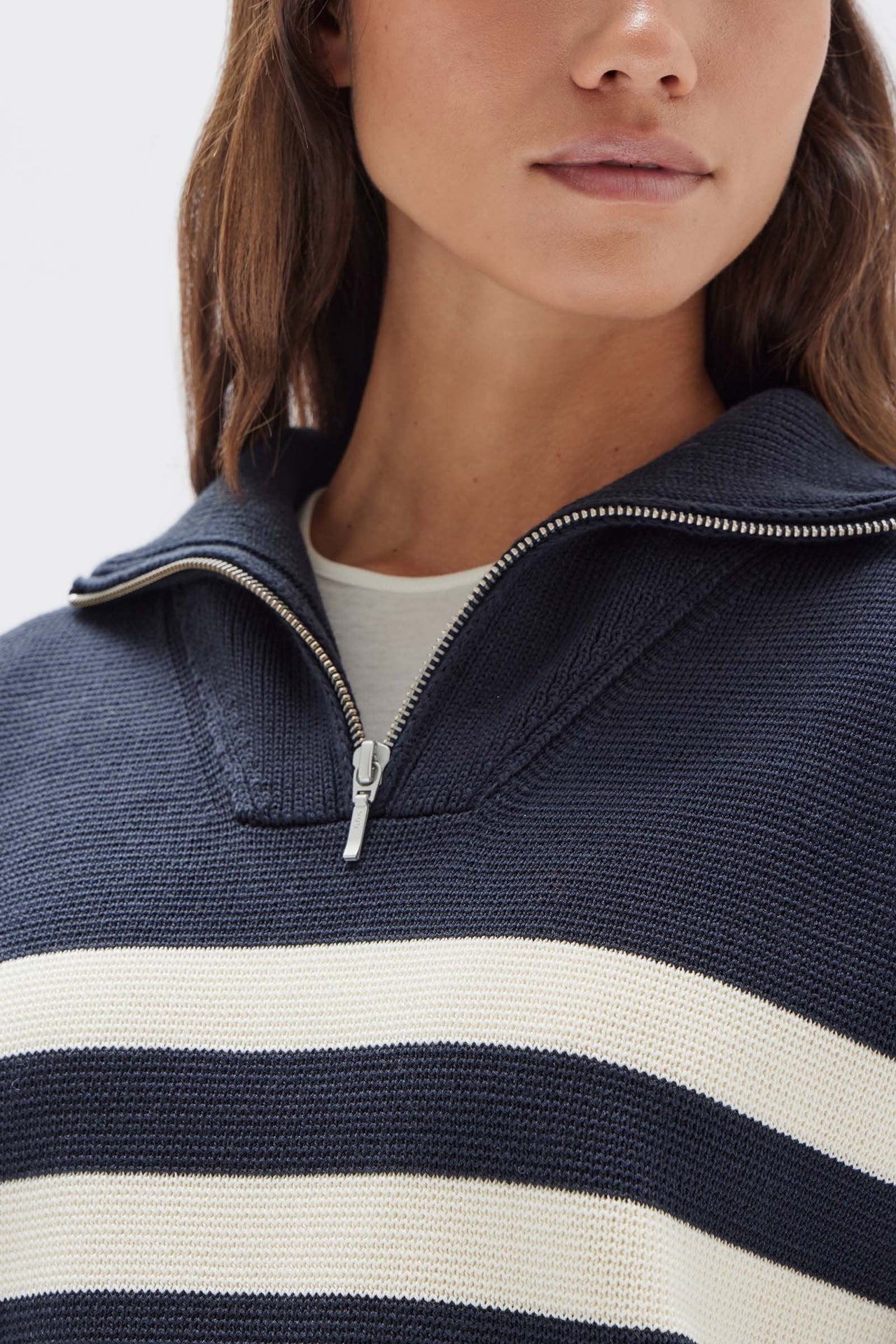 Womens Parisienne Zip Jumper Navy/White | Assembly Label