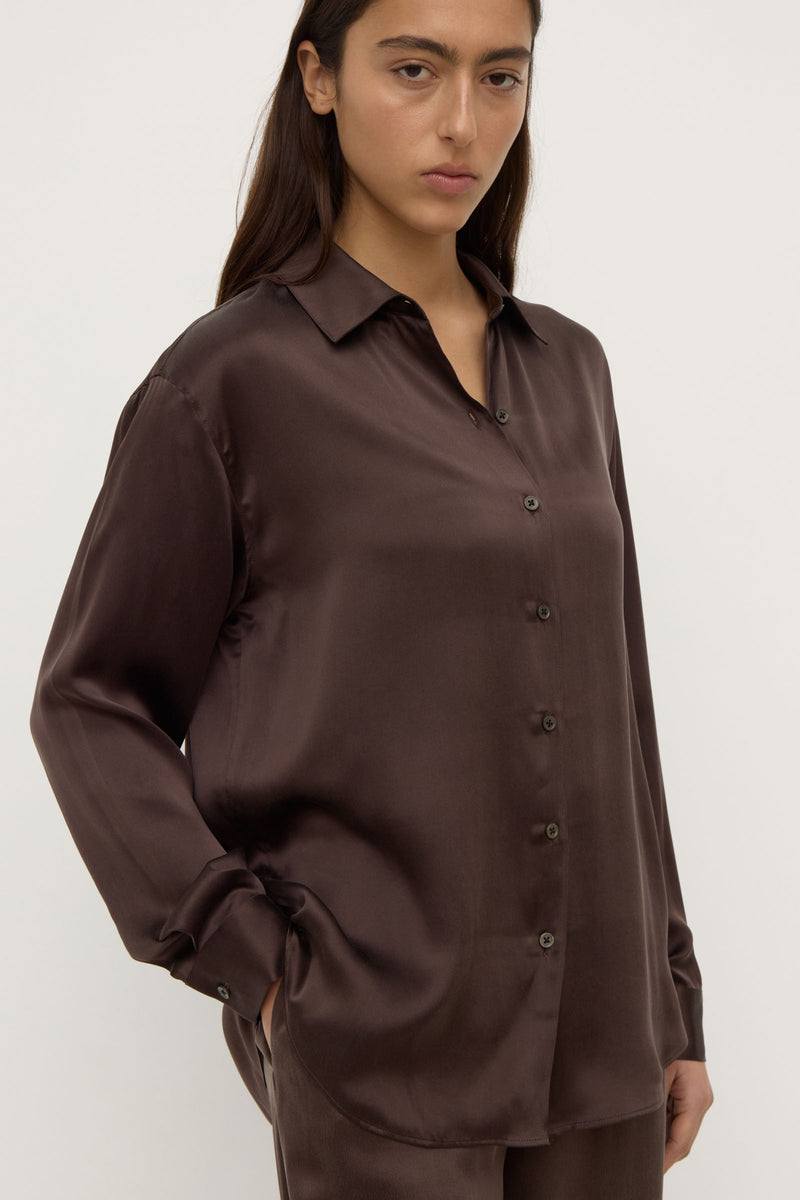 Womens Pippa Silk Long Sleeve Shirt Ganache | Assembly Label