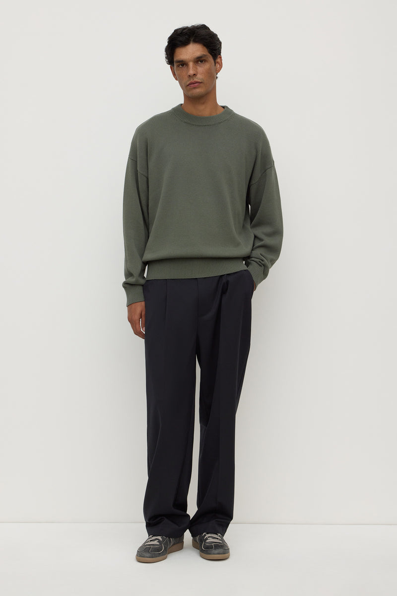 Mens Rowan Cotton Knit Moss | Assembly Label