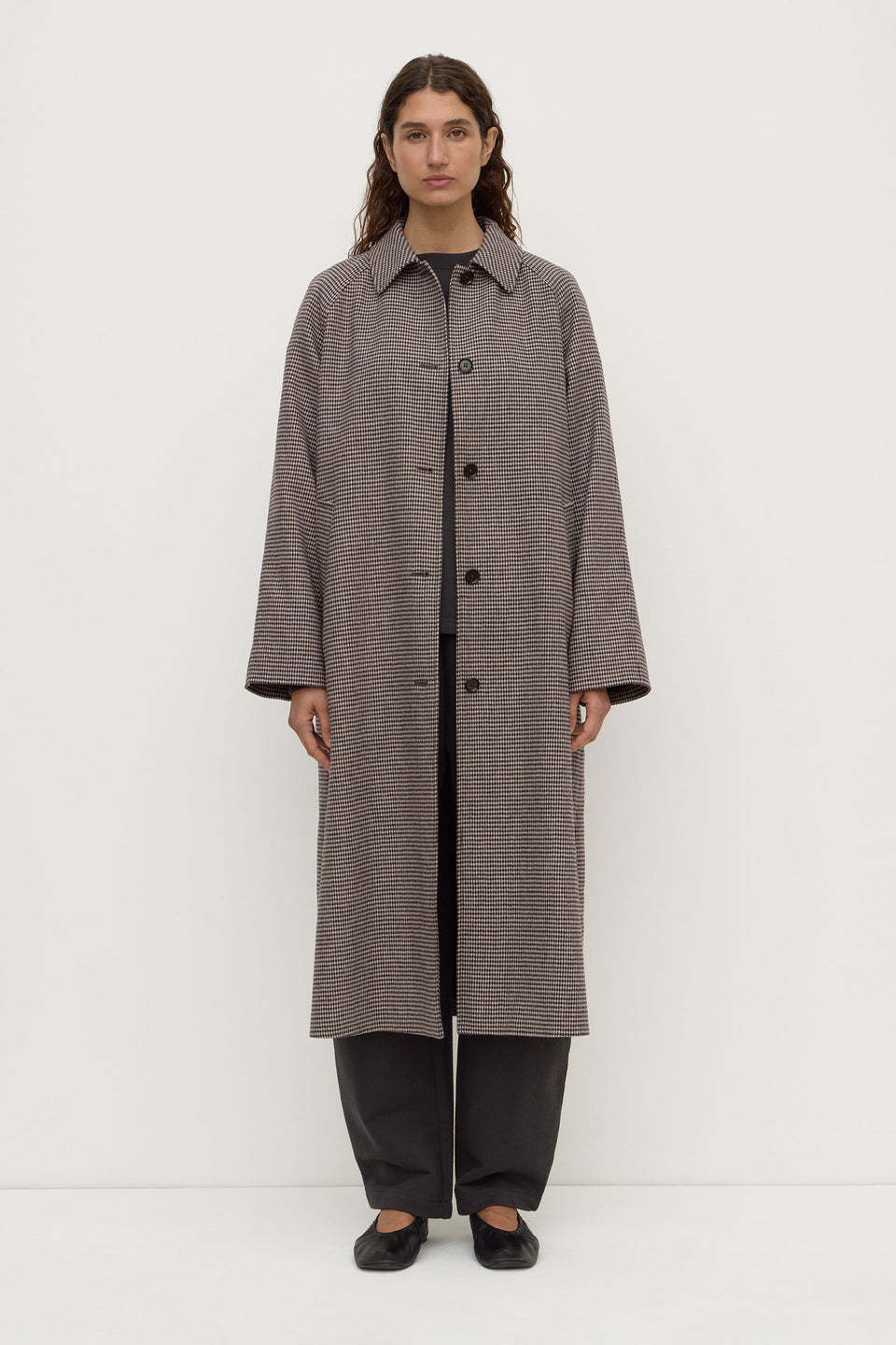 Womens Solana Wool Coat Brown Black Check | Assembly Label