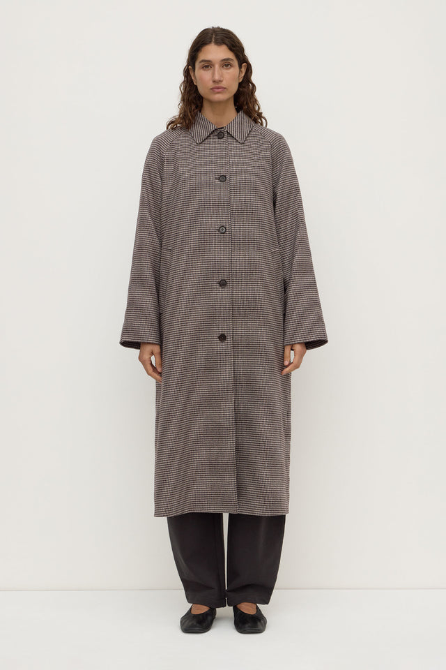 Womens Solana Wool Coat Brown Black Check | Assembly Label