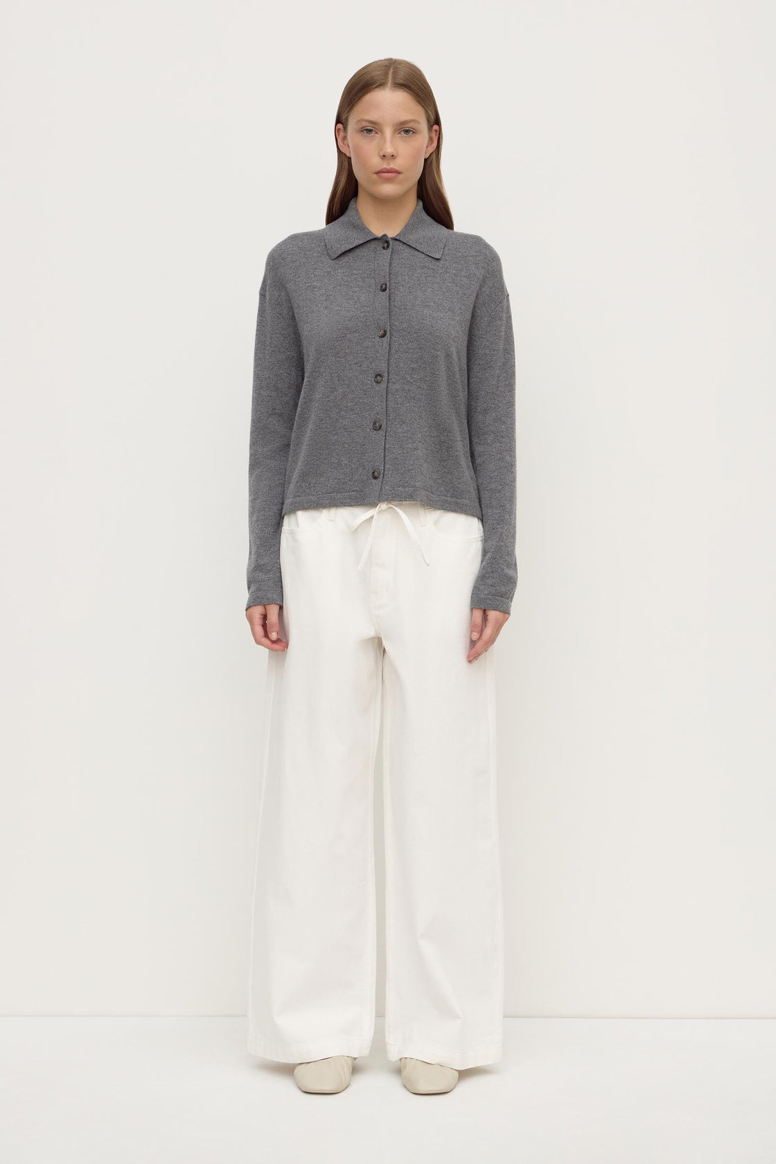 Womens Wool Cashmere Knit Cardigan Grey Marle | Assembly Label
