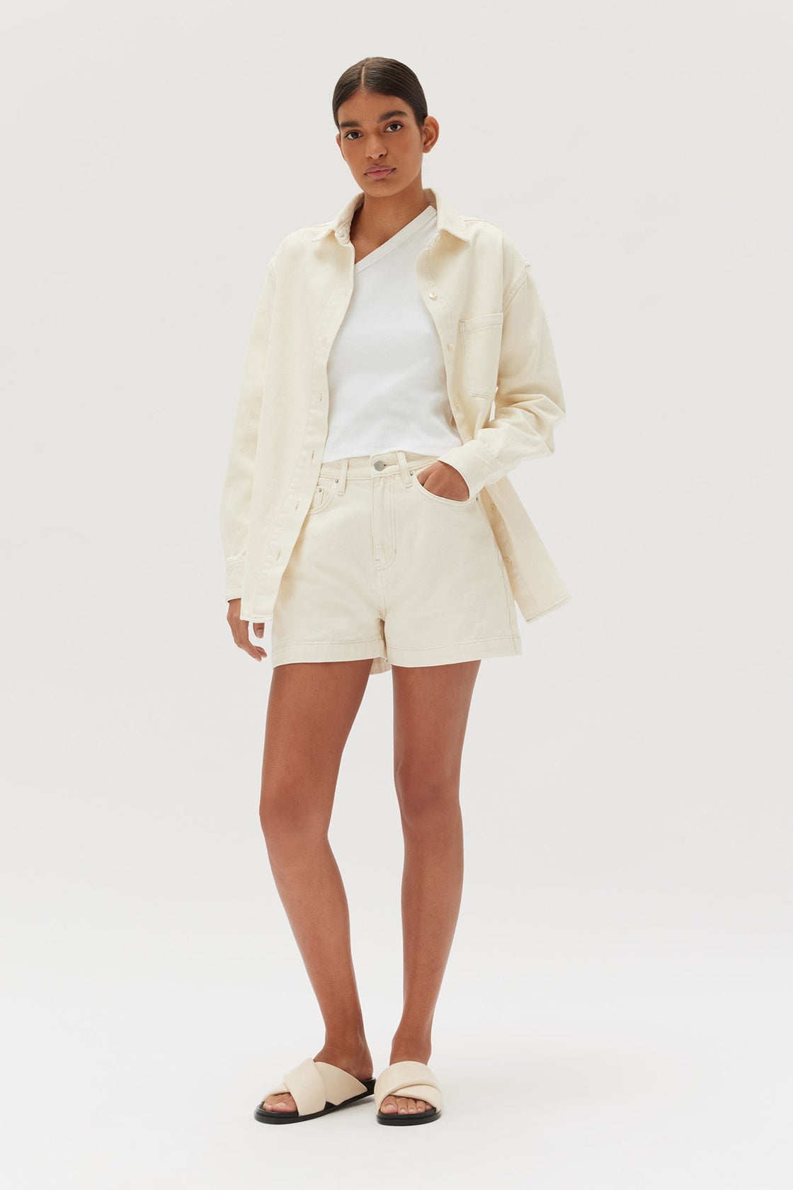 Womens Boxy Denim Short Ecru | Assembly Label